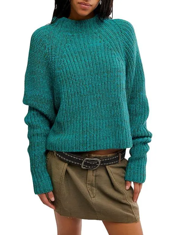 Free People Low Tide Mock Neck Sweater - Deep Lagoon