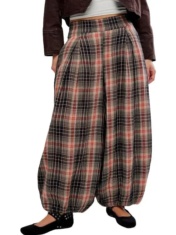 Free People Moonflower Plaid Balloon Pants - Black Combo