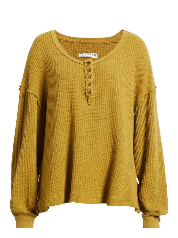 Free People Montreal Henley Thermal Top - Golden Eagle