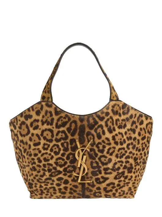 Saint Laurent Medium Icare Leopard Print Genuine Calf Hair Shopping Tote - Brown/black