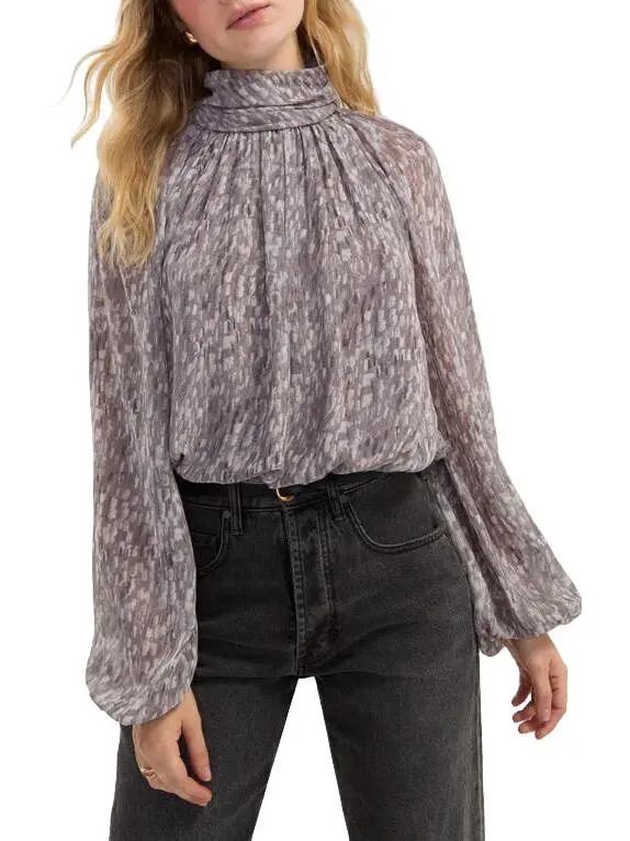 LIVERPOOL Mock Neck Woven Top - Grey Multi