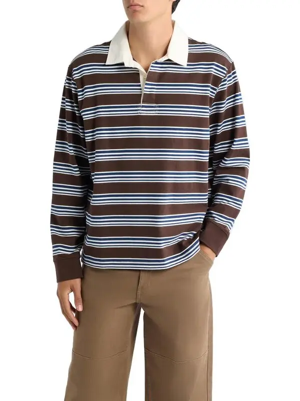 CORRIDOR Mini Stripe Cotton Rugby Shirt - Brown