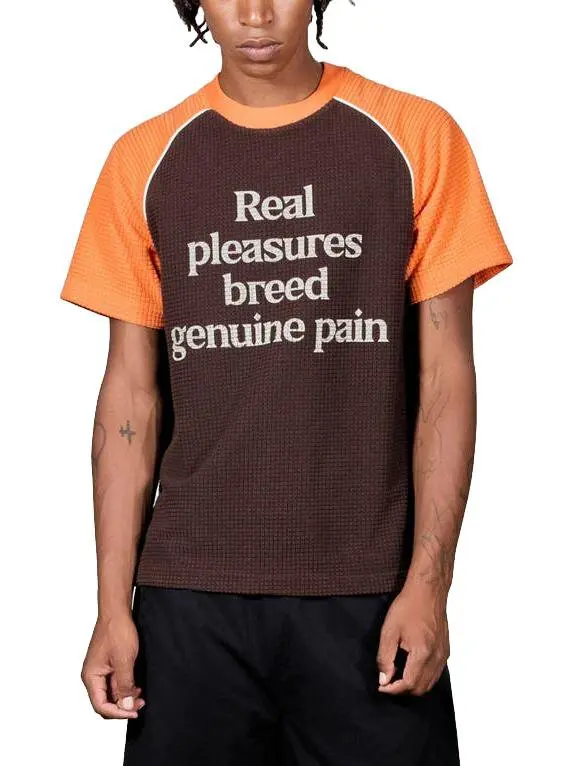 PLEASURES Breed Raglan Cotton Waffle Graphic T-shirt - Brown