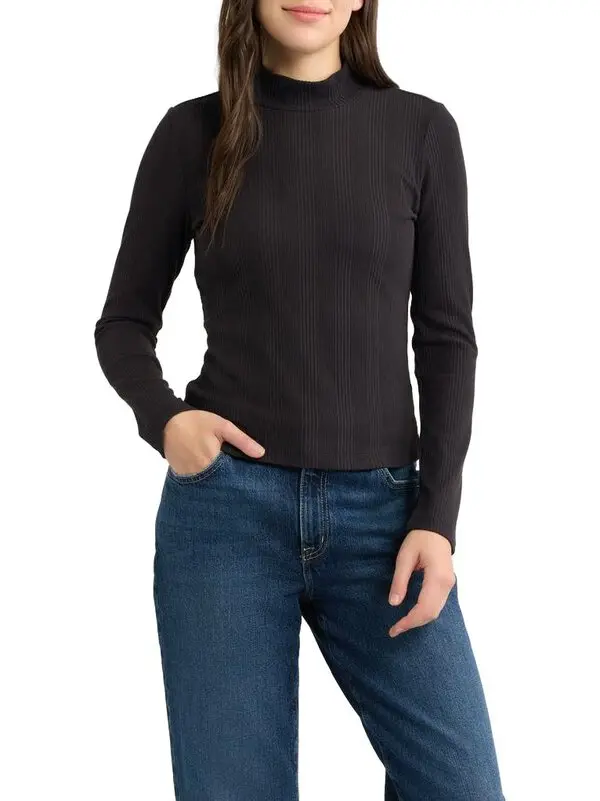 CITY BLUES Mock Neck Long Sleeve Shirt - Black