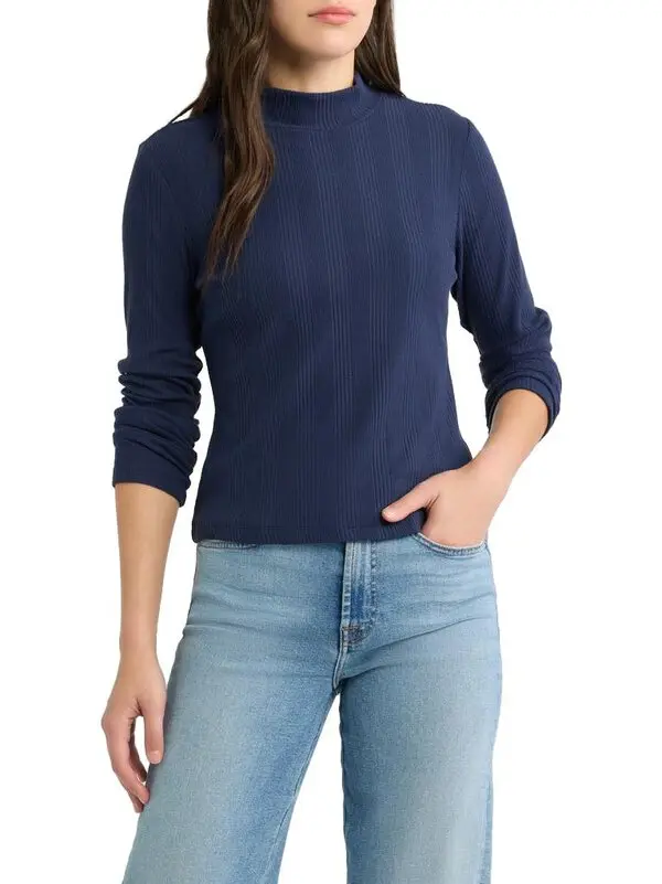 CITY BLUES Mock Neck Long Sleeve Shirt - Navy
