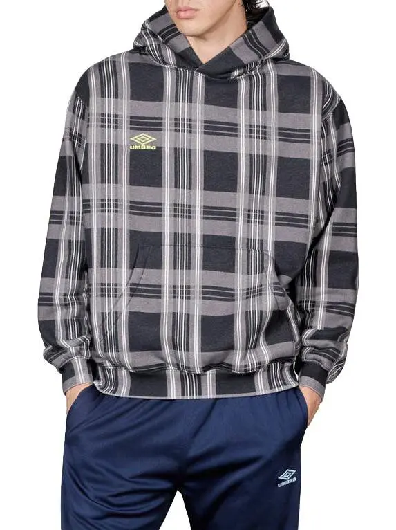 PLEASURES X Umbro Spine Plaid Pullover Hoodie - Black
