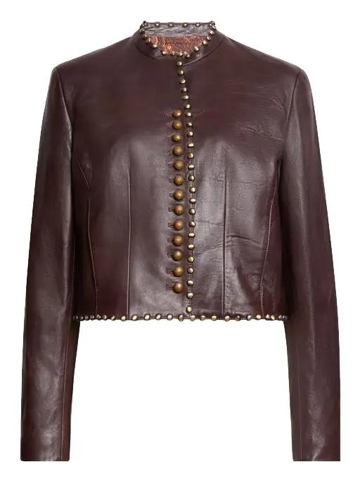 Etro Crop Studded Leather Jacket - Bordeaux