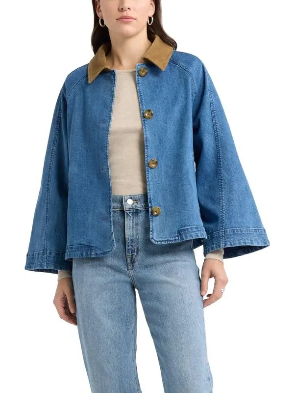 Caslon Swing Crop Denim Trench Coat - Medium Wash