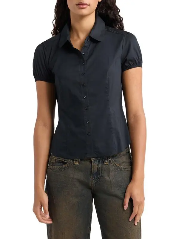 BDG URBAN OUTFITTERS Clover Short Sleeve Button-up Shirt - Black