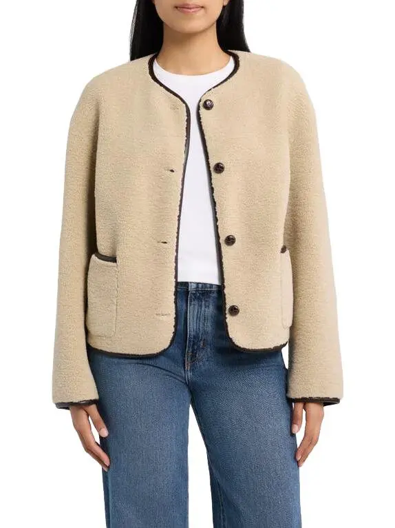 Bernardo Faux Shearling Jacket With Faux Leather Trim - Brown