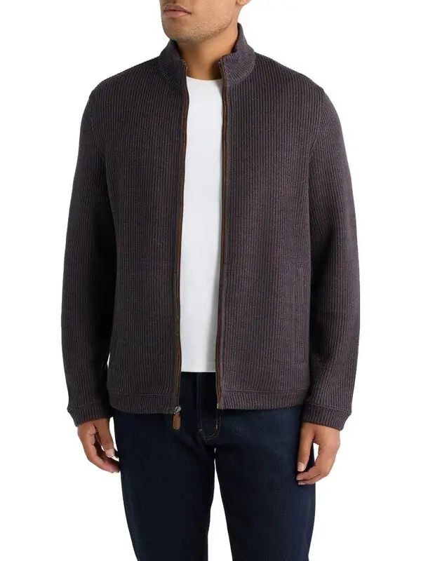 Johnston & Murphy Marled Rib Knit Zip Jacket - Navy/brown