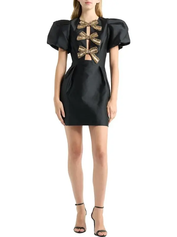 Rebecca Vallance Venus Sequin Bow Detail Cocktail Minidress - Black