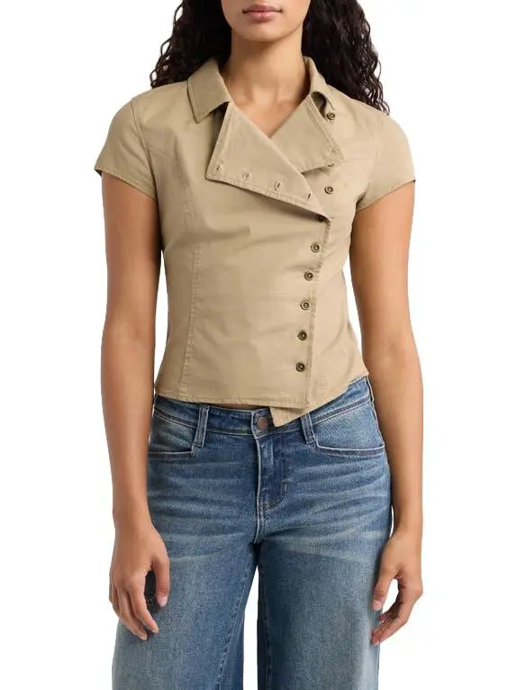 BDG URBAN OUTFITTERS Blake Military Short Sleeve Top - Khaki