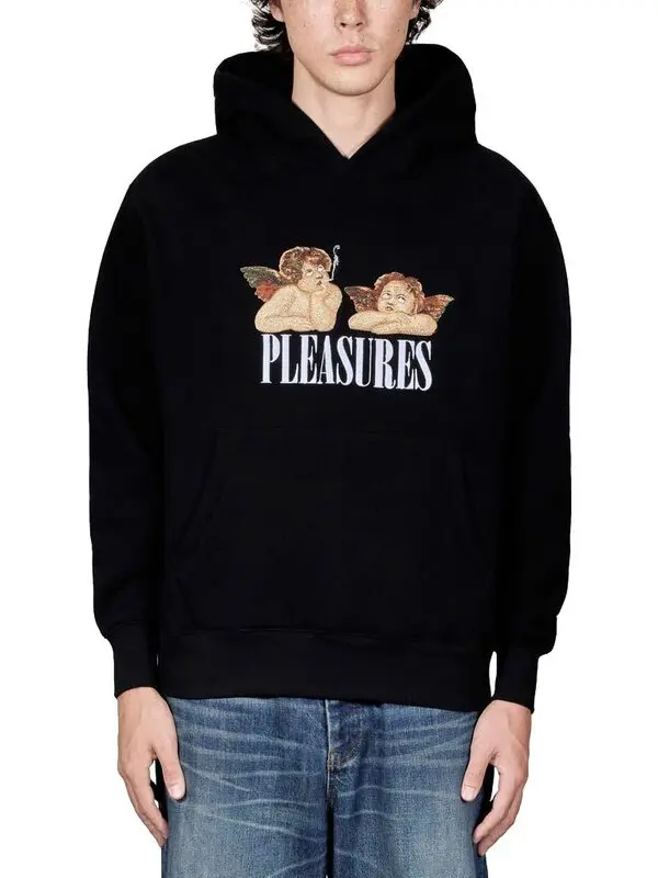 PLEASURES Dynamic Embroidered Cherubs Pullover Hoodie - Black
