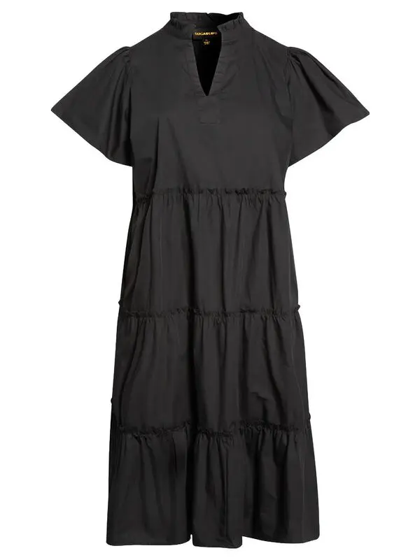 SUGARLIPS Noelle Split Neck Tiered Cotton Dress - Black