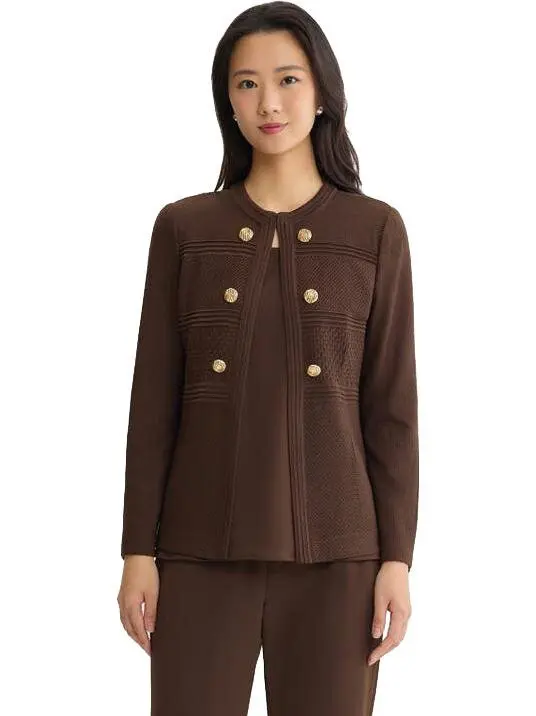 Ming Wang Pointelle Tonal Knit Jacket - Dark Umber