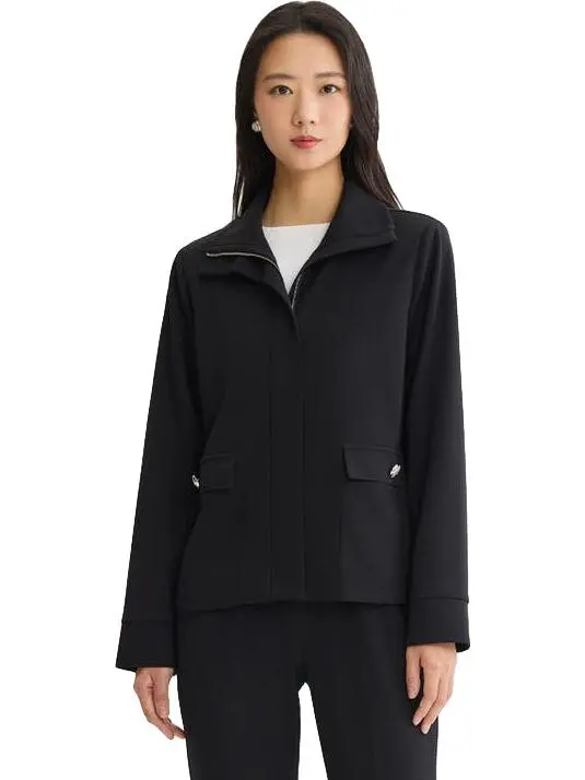 Ming Wang Stretch Deco Crepe Sport Jacket - Black