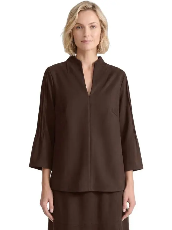 Ming Wang Flare Sleeve Faux Suede Blouse - Dark Umber