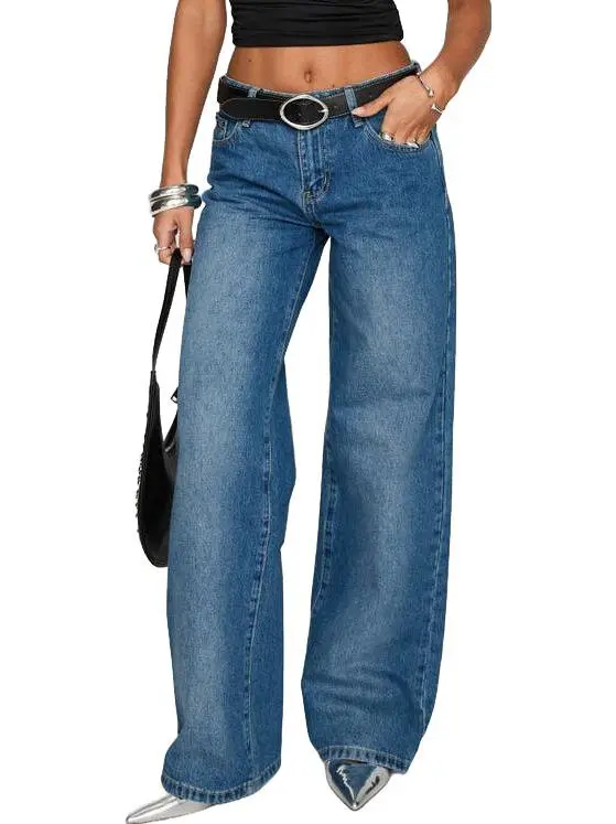 Princess Polly On Sunset Straight Leg Jeans - Dark Wash