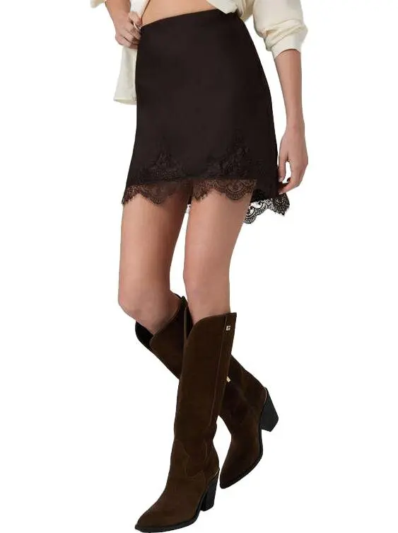 Guess Sophie Lace Detail Bias Miniskirt - Dark Brown