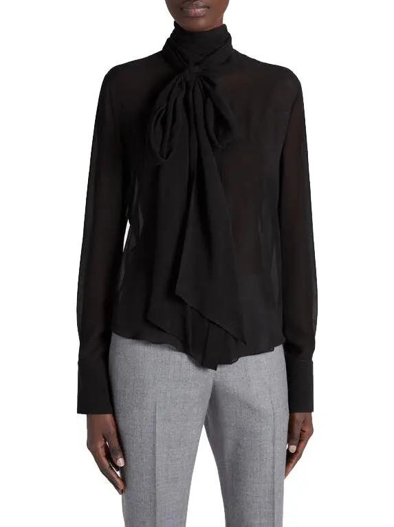 Alexander McQueen Tie Neck Silk Top - Black