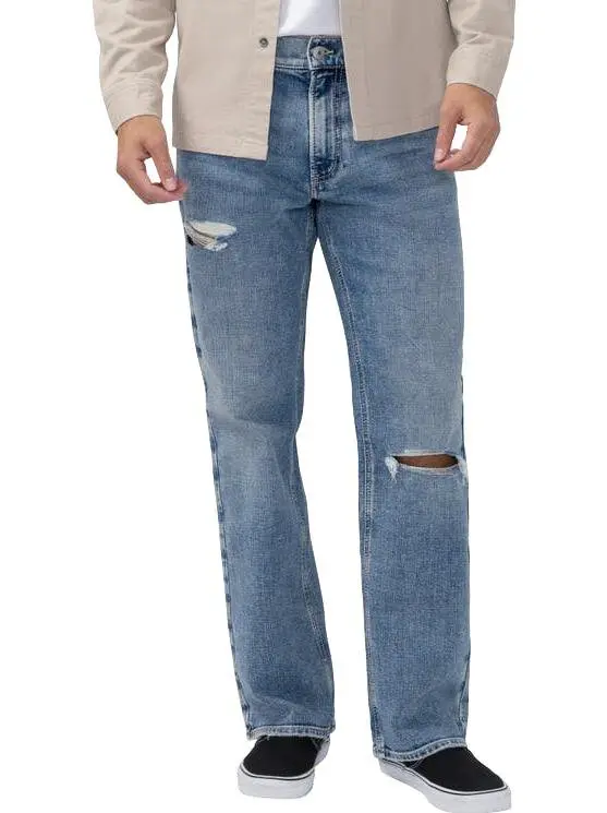 SILVER JEANS CO. Zac Destructed Relaxed Straight Leg Jeans - Rockstedy