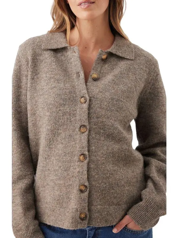 RIPE MATERNITY Brodie Collared Button Down Maternity Sweater Cardigan - Truffle