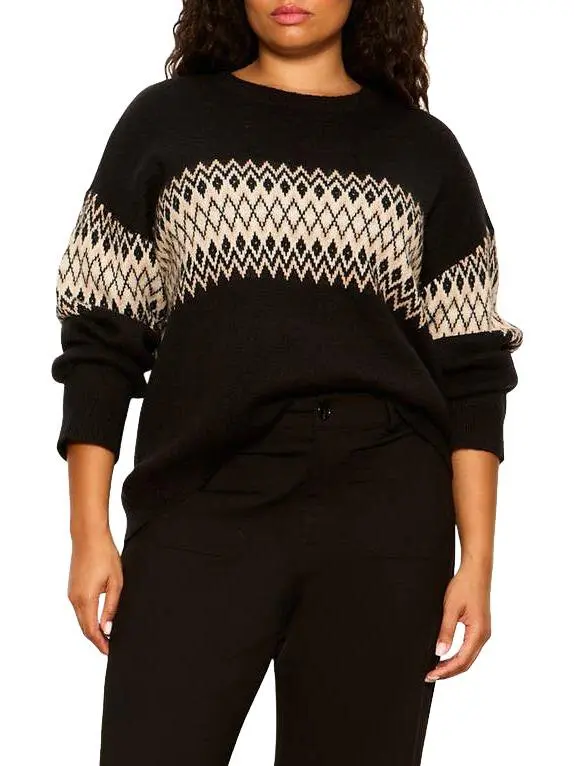 Sanctuary Argyle Crew Pullover - Black Argyle