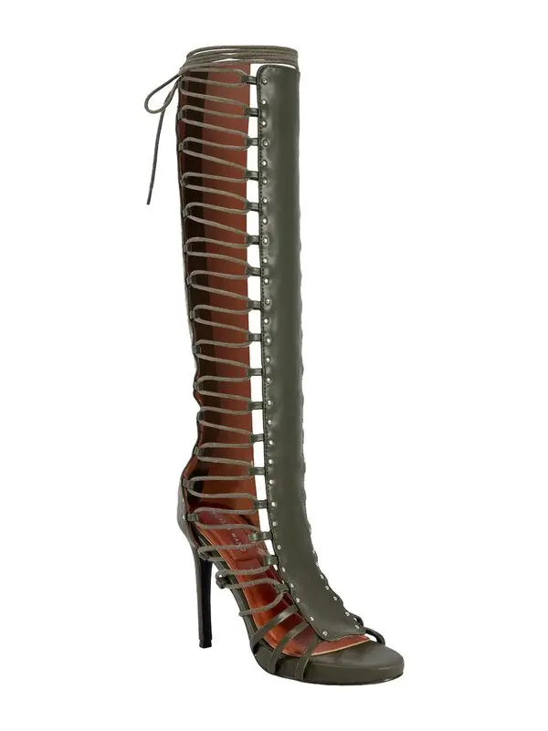 AZALEA WANG Rosalina Lace-up Knee High Sandal - Olive