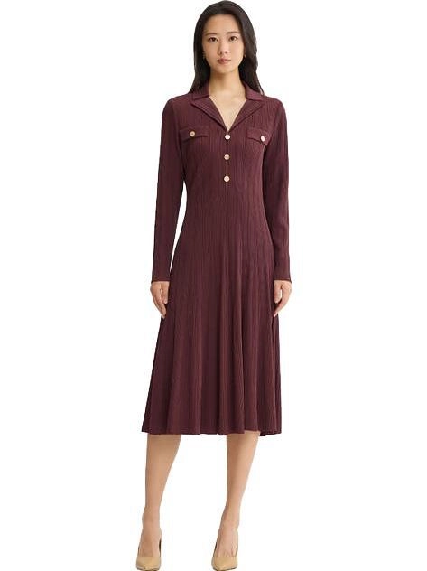Misook Fit & Flare Soft Ribbed Knit Midi Dress - Mahogany