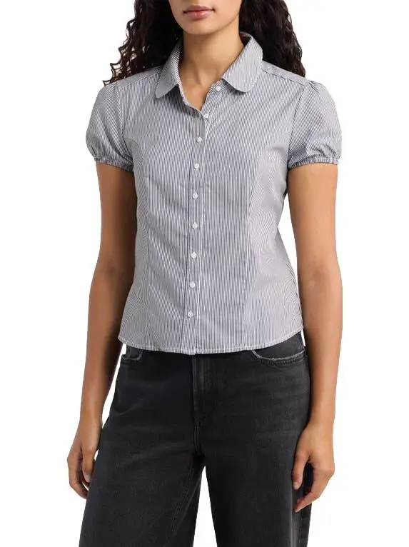 BDG URBAN OUTFITTERS Clover Stripe Short Sleeve Button-up Shirt - Black Stripe