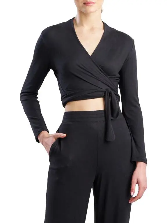 Natori Cozy Essentials Wrap Top - Black