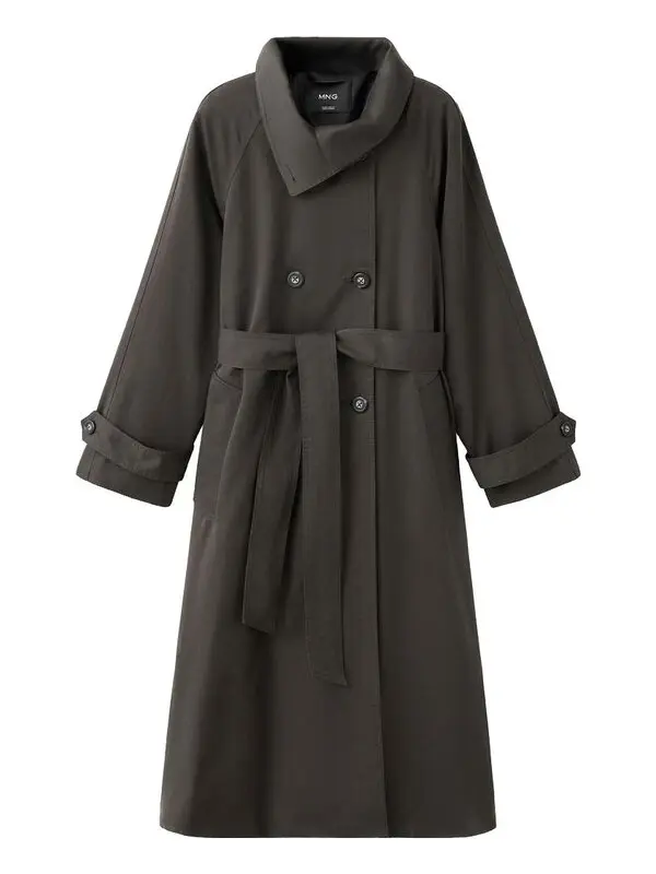 Mango Double Breasted Trench Coat - Chocolate
