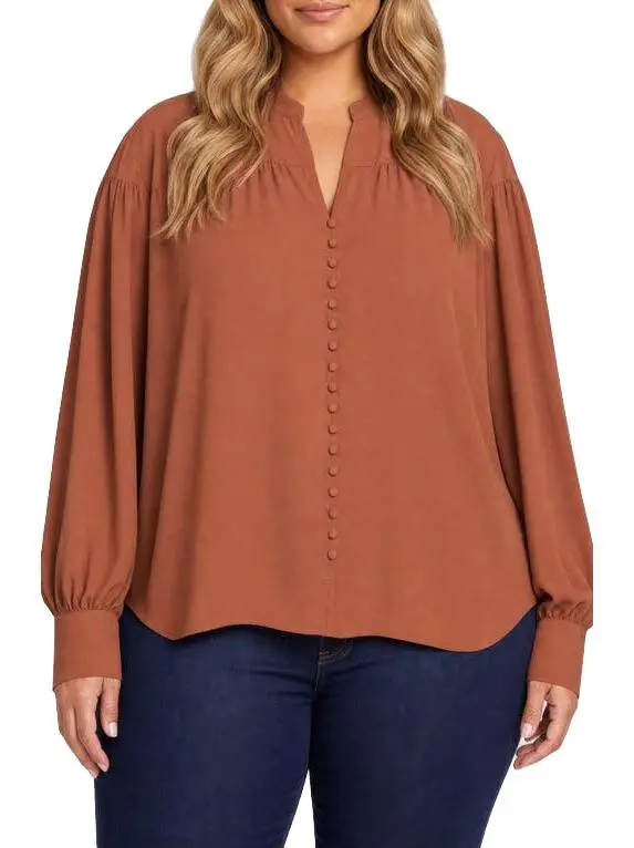 NYDJ Anika Long Sleeve Recycled Polyester Top - Mocha Bisque
