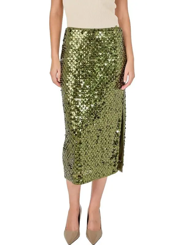 Endless Rose Paillette Pencil Midi Skirt - Green