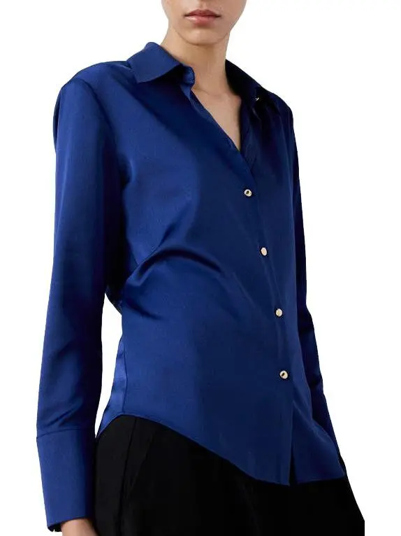 Mango Regular Fit Satin Button-up Shirt - Blue