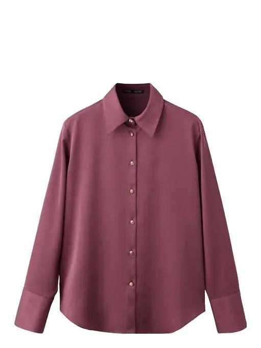 Mango Regular Fit Satin Button-up Shirt - Plum