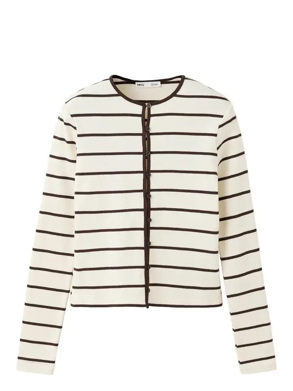 Mango Stripe Button & Loop Cotton Cardigan - Ecru
