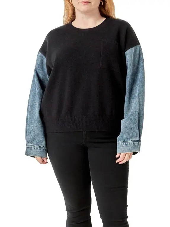GREY LAB Denim Combo Sleeve Sweater - Black/denim