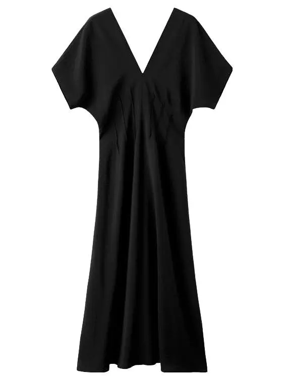 Mango Flared V-neck Dress - Black