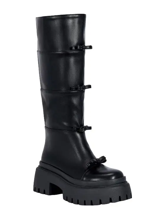 AZALEA WANG Marguerite Faux Leather Knee High Boot - Black