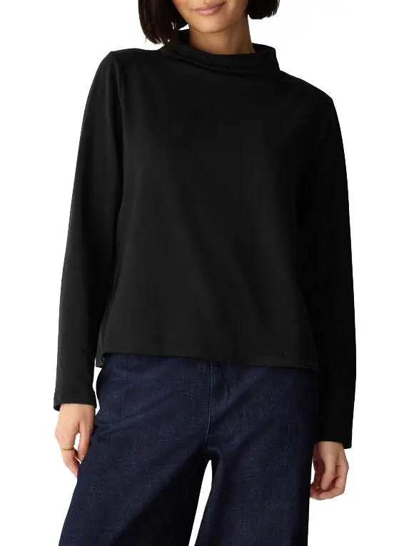 Eileen Fisher Funnel Neck Long Sleeve Top - Black