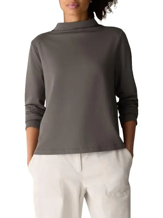 Eileen Fisher Funnel Neck Long Sleeve Top - Cobblestone