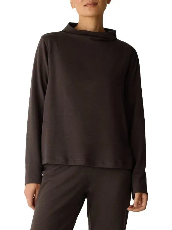 Eileen Fisher Funnel Neck Long Sleeve Top - Coffee