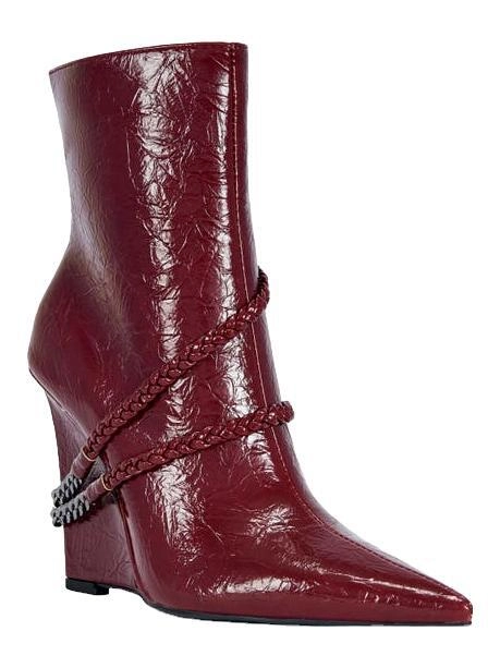 AZALEA WANG Jacques Pointed Toe Wedge Bootie - Red