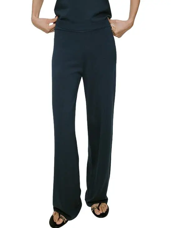 Mango Knit Wide Leg Trousers - Blue