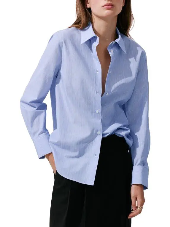 Mango Stripe Cotton Blend Poplin Button-up Shirt - Sky Blue