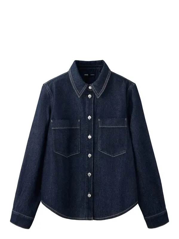 Mango Button-up Denim Shirt - Open Blue