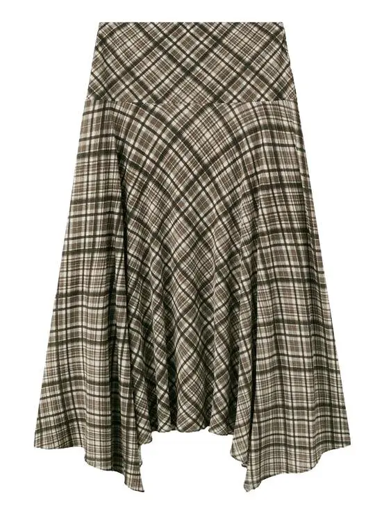 Mango Check Asymmetric Maxi Skirt - Brown