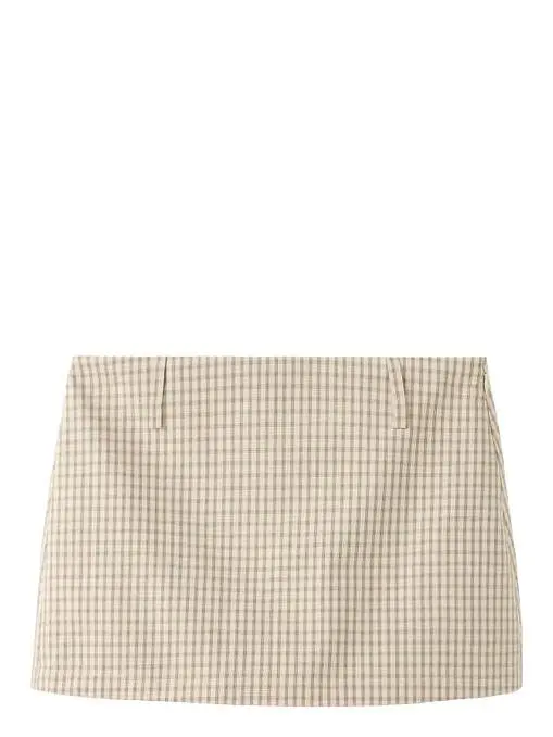 Mango Gingham Cotton Miniskirt - Ecru